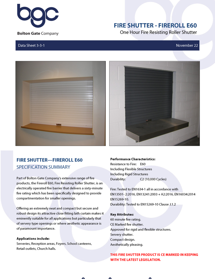Fireroll VR60 Insulated Rolling Fire Shutters Brochure | Specification ...